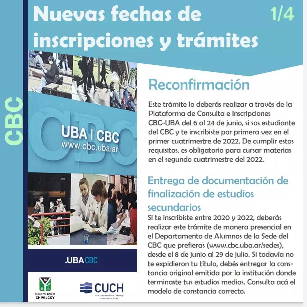 CBC en el CUCH, inscripciones para el segundo cuatrimestre - Centro ...